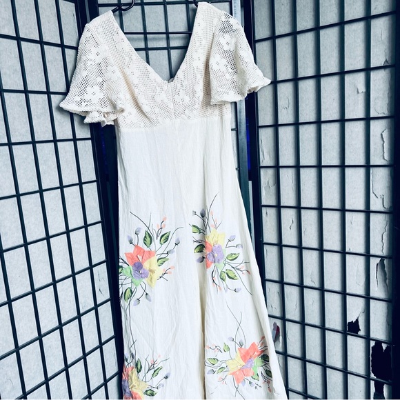 ana rosa | Dresses | Ana Rosa Vtg 3d Floral Maxi Dress Cotton Sz S ...